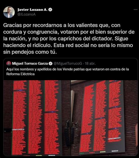 荒谬哈维尔洛萨诺Javier Lozano抨击莫雷纳展示了不支持电力改革的代表 Infobae