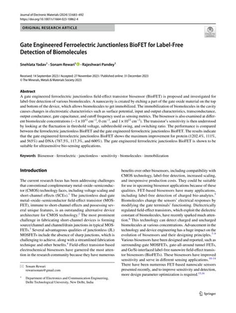 Nanowire Fet Based Biosensor For Label Free Detection Pdf