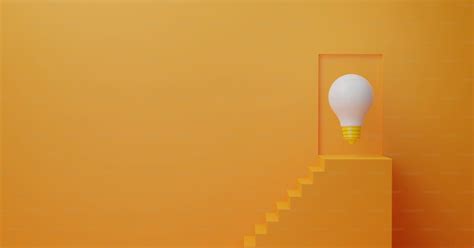 노란색 주황색 배경의 계단은 출입구에 있는 큰 전구로 바로 연결됩니다 비즈니스 성공으로 이어지는 창조적 성장 3d 렌더링 그림입니다 사진 Unsplash의 전구