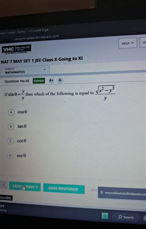 Nat 7 May Set 1 Jee Class X Going To Xi Sueuect Mathematics Question No5
