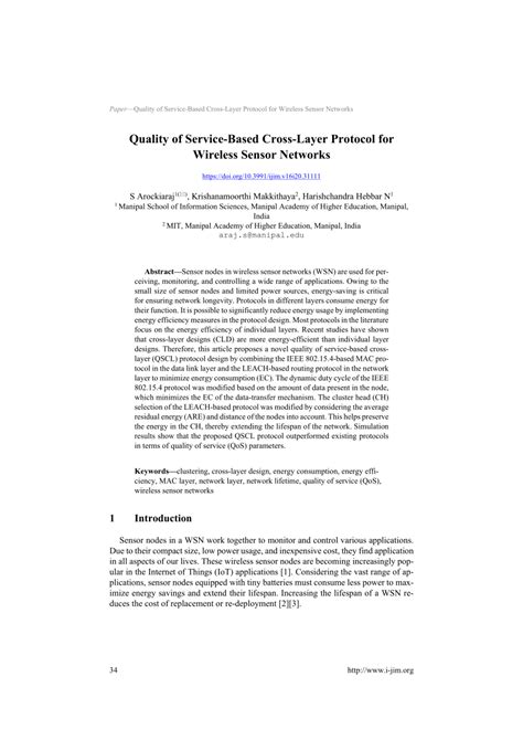 pdf quality of service based cross layer protocol for wireless sensor
