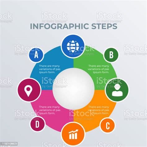 반올림 된 통계 인포 그래픽 템플릿 디자인 4가지 옵션 단계 또는 프로세스가 있는 비즈니스 개념 인포그래픽 벡터 시각화는 워크플로 레이아웃 다이어그램 연례 보고서 웹에