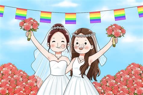 웨딩 드레스에 동성 커플 일러스트 무료 다운로드 Lovepik