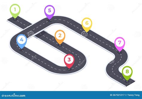 Isometric Winding Road Infographic Timeline Road Navigation City Map 8 Steps Timeline Road