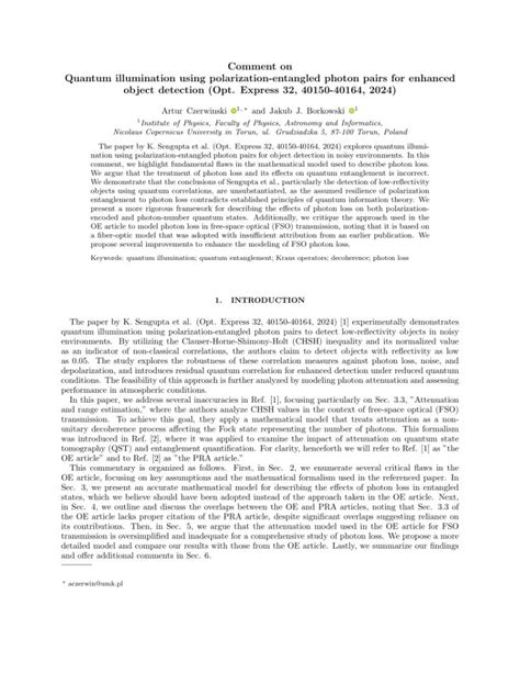 Artur Czerwinski On Linkedin Pdf Comment On Quantum Illumination Using Polarization Entangled