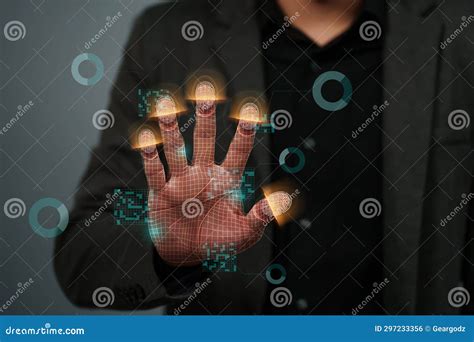 Businessman Scan Hand And Fingerprint Provides Security Access For Identity Verification