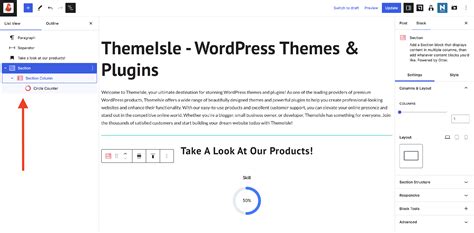 the section block themeisle docs