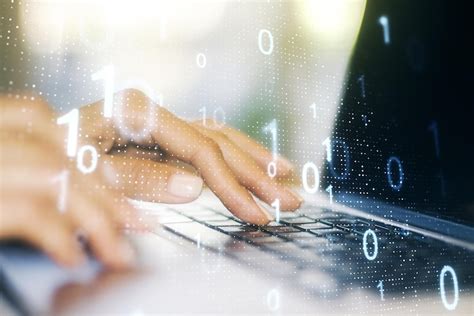 Premium Photo Creative Abstract Binary Code Sketch And Hands Typing