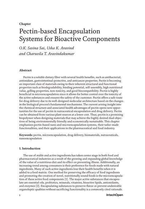 Pdf Pectin Based Encapsulation Systems For Bioactive Components
