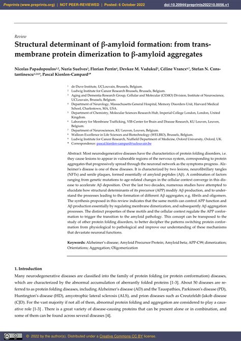 Pdf Structural Determinant Of β Amyloid Formation From Transmembrane Protein Dimerization To