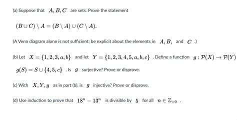 Solved A Suppose That A B C Are Sets Prove The Chegg
