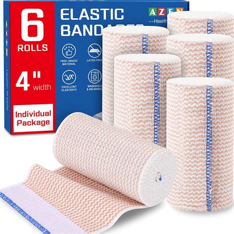 Azen 4 In Premium 6 Pack Elastic Bandage Wrap Lymphedema Wraps For