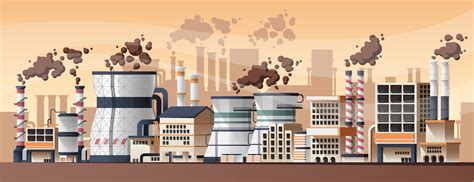 Industrial Fábrica Paisaje Dibujos Animados Ciudad Con Poder Planta Y