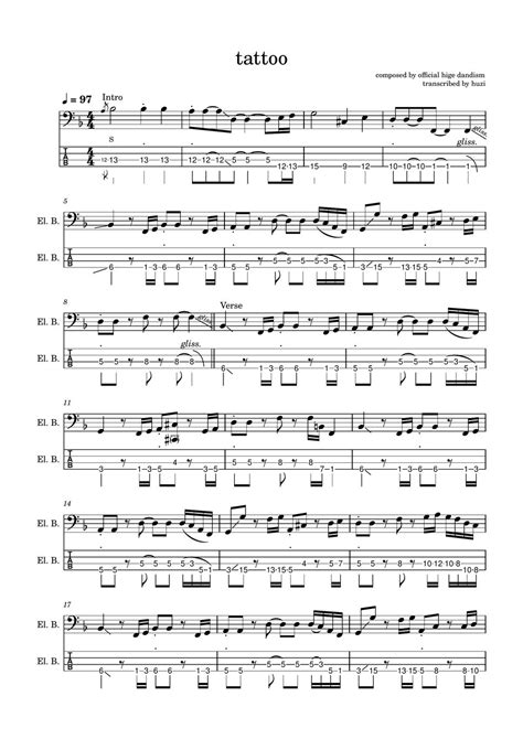 Official髭男dism Tattoo Transcribed Sheets By Huzi