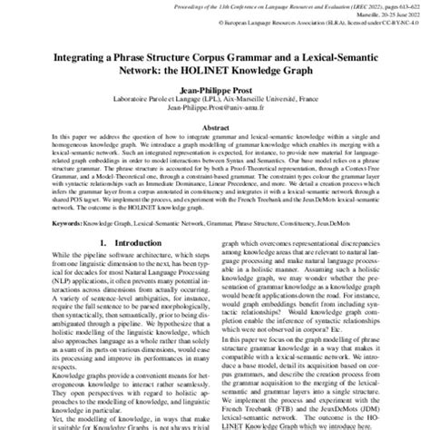 Integrating A Phrase Structure Corpus Grammar And A Lexical Semantic Network The Holinet