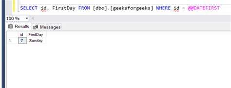 Sql Query To Get First And Last Day Of A Week In A Database Geeksforgeeks