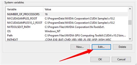 edit environment variables
