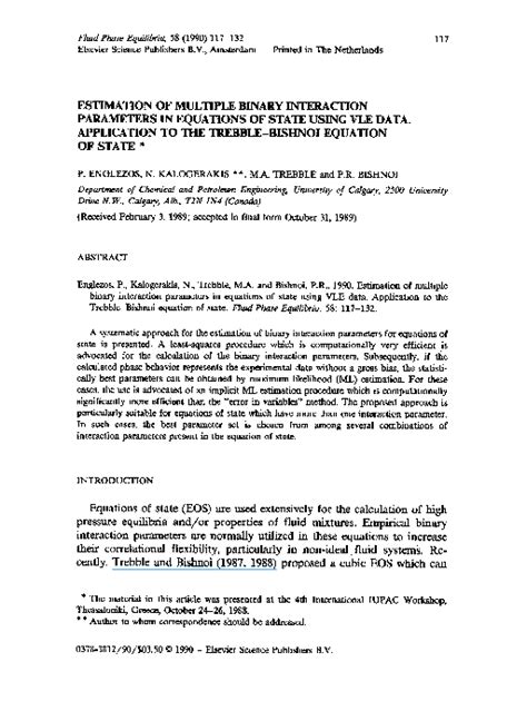 Pdf Estimation Of Multiple Binary Interaction Parameters In Equations