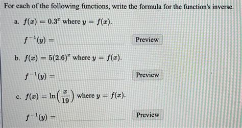 solved for each of the following functions write the