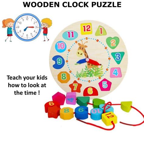 wooden clock shape colour sorting time number blocks puzzle preschool