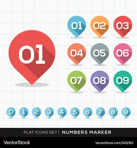 Numbers Pin Marker Flat Icons Set For Gps Or Map Vector Image