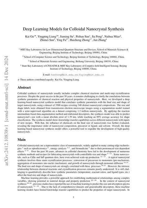 Pdf Deep Learning Models For Colloidal Nanocrystal Synthesis