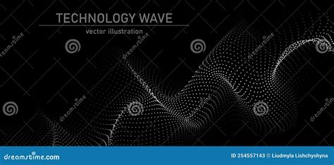Wave Of Moving Dots On An Abstract Dark Background 3d Vector Illustration Stock Vector