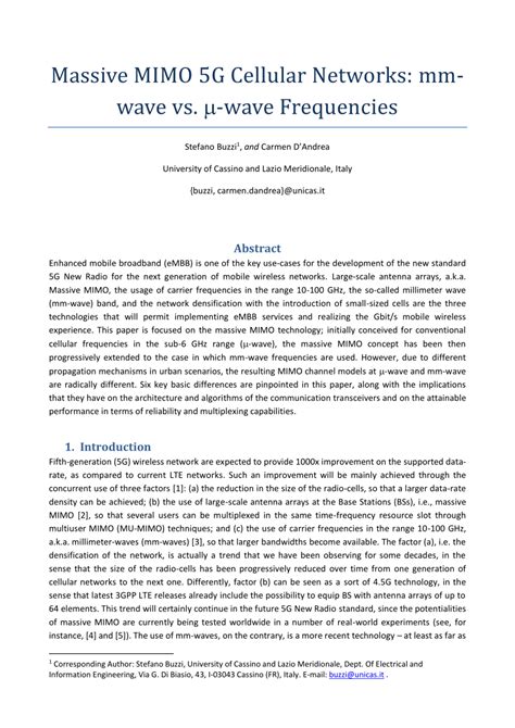 Pdf Massive Mimo 5g Cellular Networks Mm Wave Vs Mu Wave Frequencies