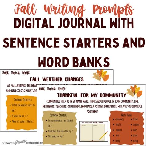3rd Grade Fall Autumn Writing Prompts Sentence Starters Word Banks Eld Iep