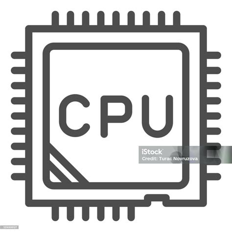 프로세서 라인 아이콘입니다 칩 또는 마이크로 칩 중앙 처리 장치 기호 흰색 배경에 윤곽 스타일 그림 모바일 개념 및 웹 디자인에 대한 벤치마킹 기호 벡터 그래픽 아이콘에