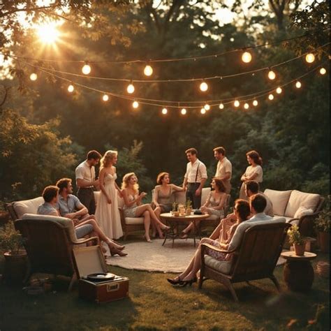 Free Sunset Garden Party Image Garden Sunset Stringlights