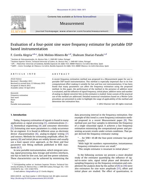 Pdf Evaluation Of A Four Point Sine Wave Frequency Estimator For