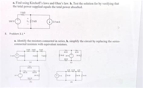 solved a find using kirchoff s laws and ohm s law b test