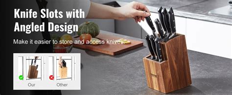 VEVOR Universal Knife Holder Acacia Wood Knife Block Without Knives Two Tier Knife Storage