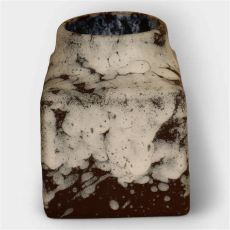 Vintage Rectangular Ceramic Vase With Fatlava Glaze Bartlett House