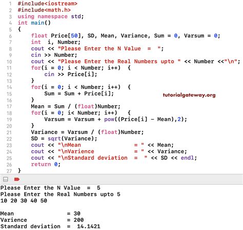 c program to calculate standard deviation