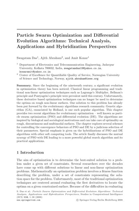 pdf particle swarm optimization and differential evolution algorithms