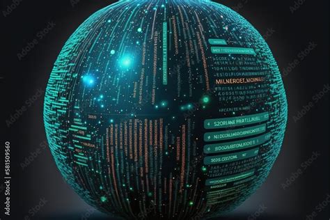 Big Data Sphere Visualization With Text Hud Wireframe Mesh Sphere With