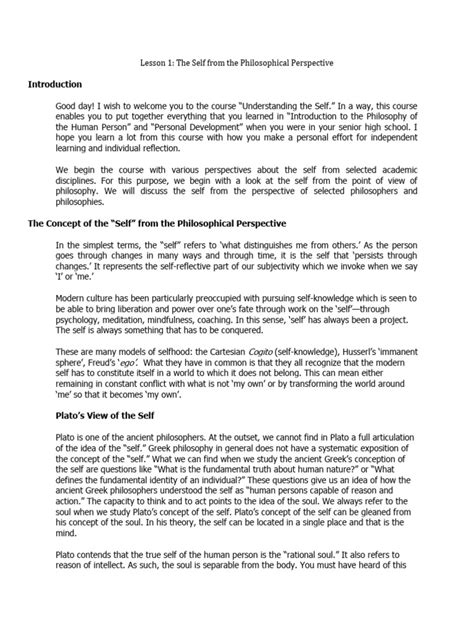 Lesson 1 The Self From The Philosophical Perspective | PDF | Philosophy ...