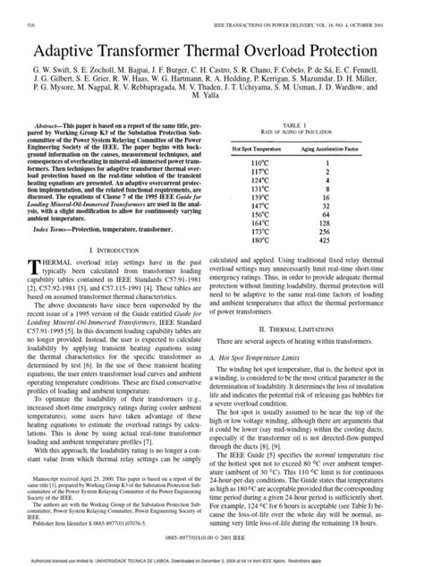 Adaptive Transformer Thermal Overload Protection Download Free Pdf