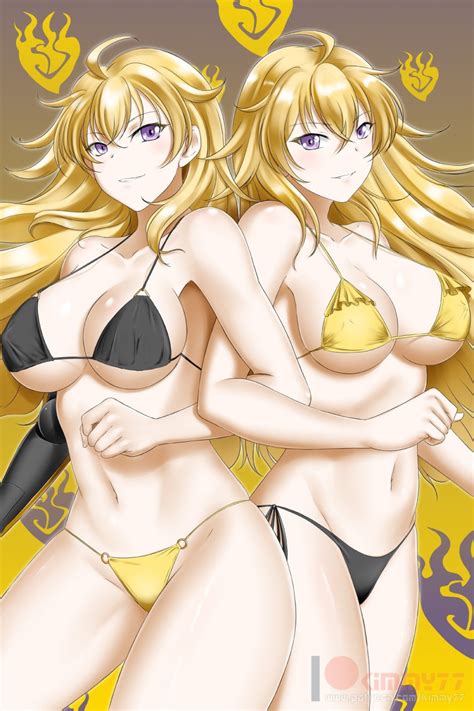 Rule 34 2girls Ahoge Big Breasts Bikini Blonde Hair Kimmy77 Purple Eyes Rwby Yang Xiao Long