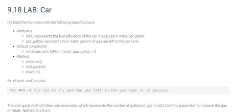 Solved LAB Car Build The Car Class With The Chegg
