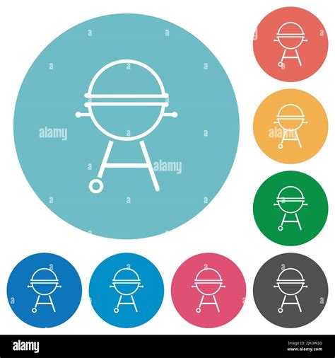 Barbecue Grill With Cover Outline Flat White Icons On Round Color Backgrounds Stock Vector Image