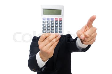Man With Calculator Isolated On White Stock Image Colourbox