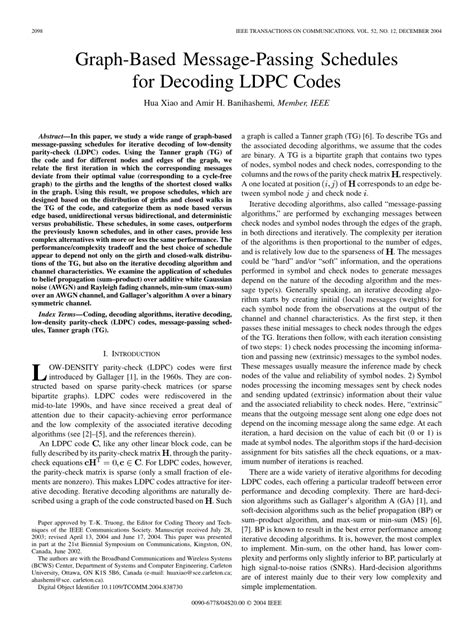 Pdf Graph Based Message Passing Schedules For Decoding Ldpc Codes