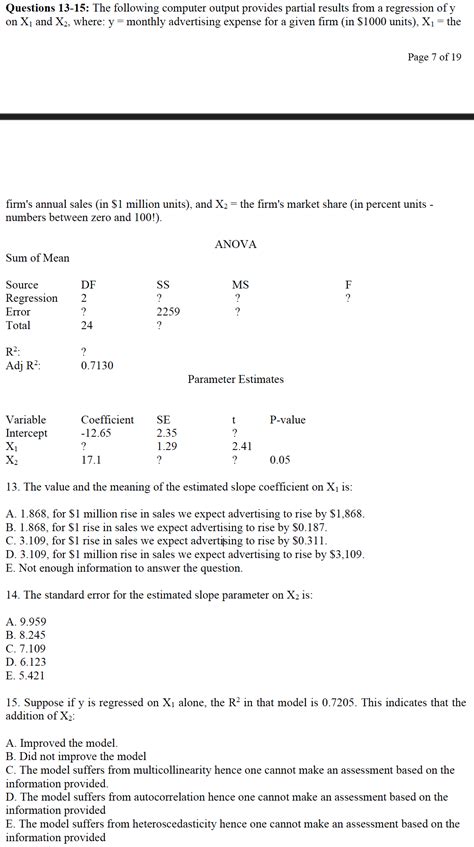Solved Questions 13 15 The Following Computer Output