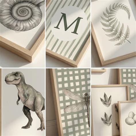 Dinosaur Wall Art Set Of 25 Prints Personalized Dino Initial Poster