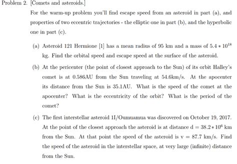 Solved Problem Comets And Asteroids For The Warm Up Chegg