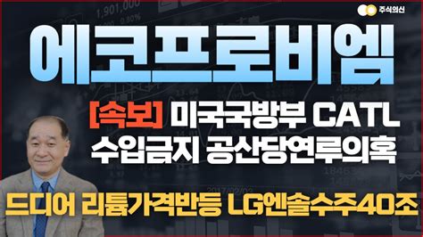 에코프로비엠 주가전망 속보 미국 국방부 Catl 공산당자금파악 수출금지 에코프로비엠 Lg엔솔 40조수주 리튬가격반등 Youtube