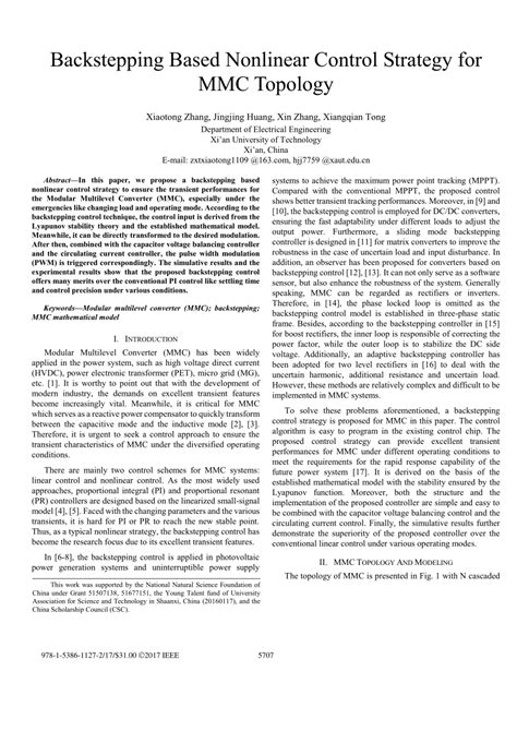 PDF Backstepping Based Nonlinear Control Strategy For MMC Topology